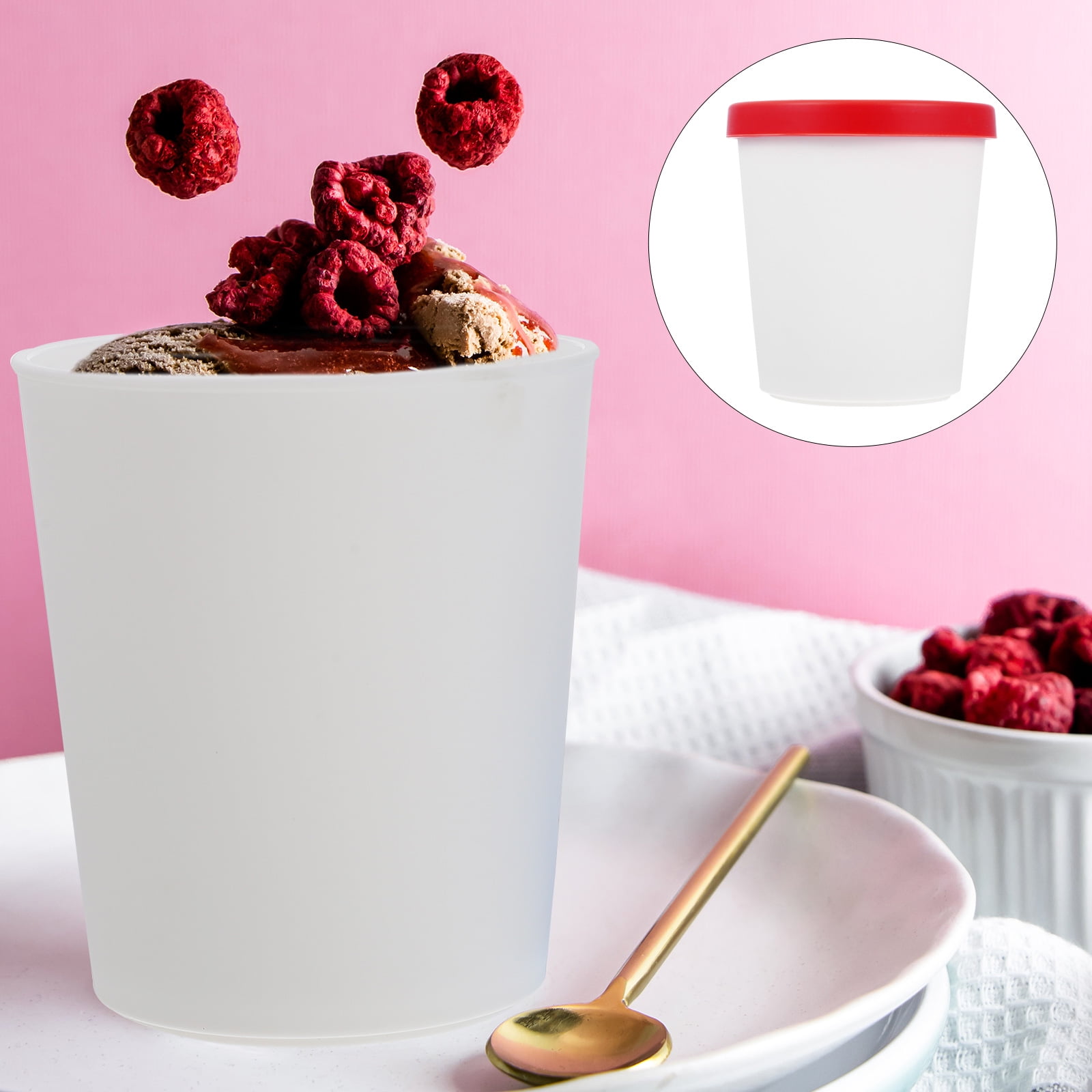 KONTONTY Red Plastic Ice Cream Container with Silicone Lid Great for ...