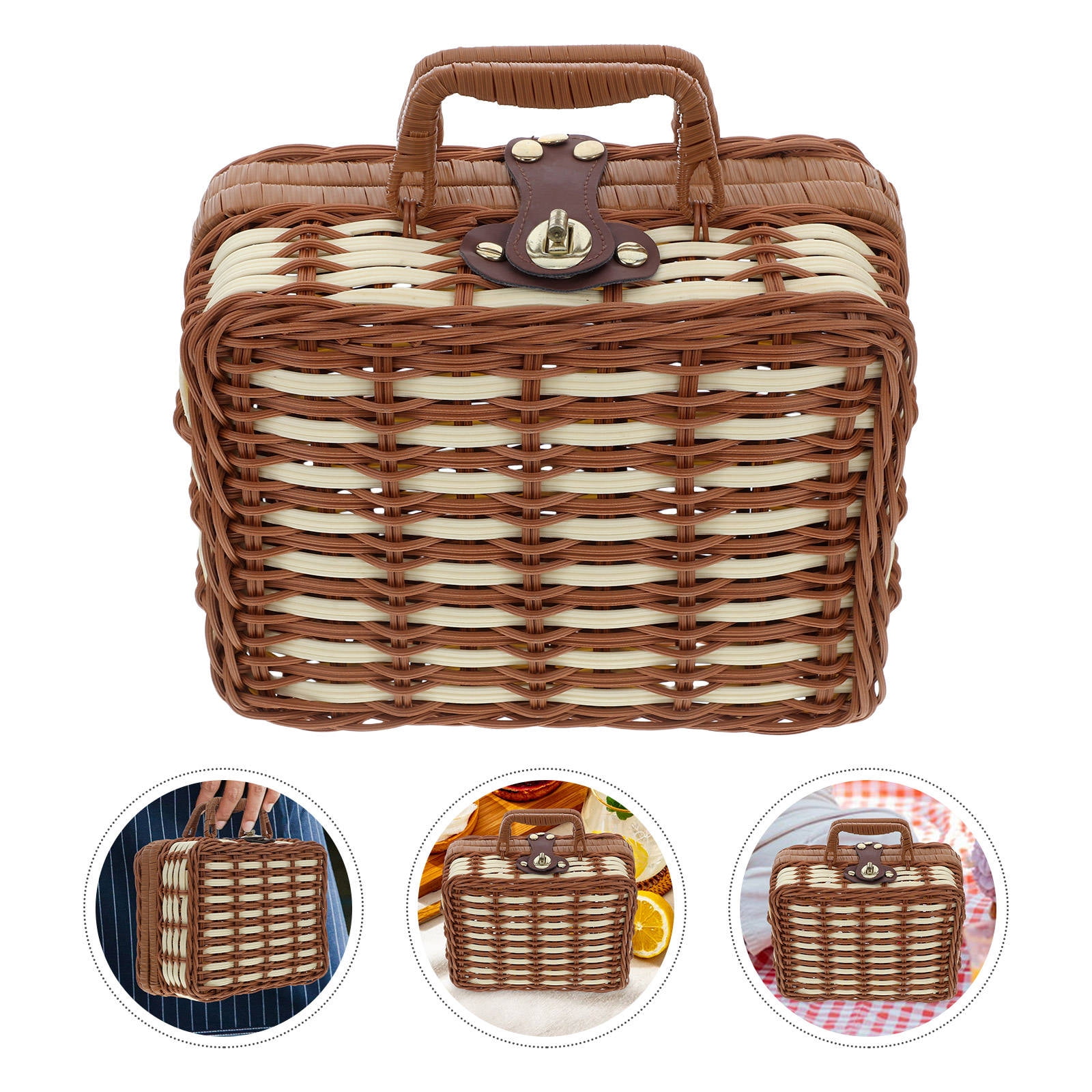 KONTONTY Retro Plastic Wicker Suitcase Imitation Rattan Box with ...