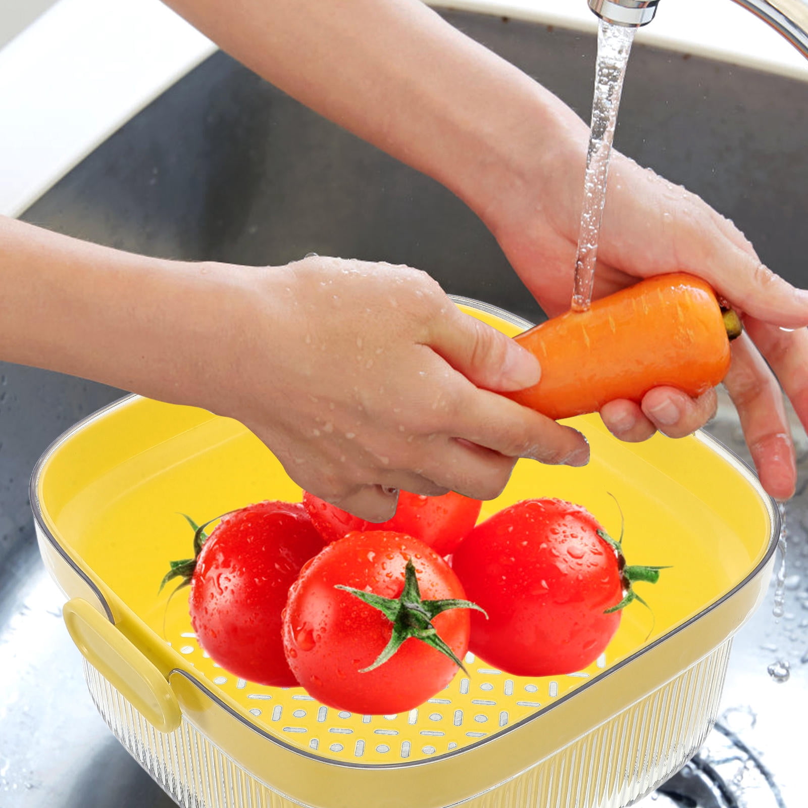 KONTONTY Reusable Double Layer Vegetable Drainer Basket Kitchen ...