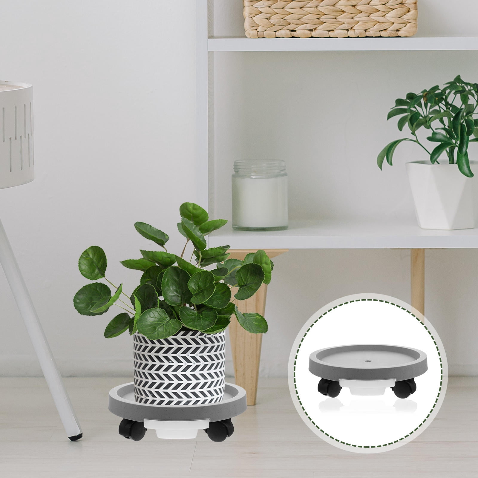 KONTONTY Home Use Grey Flowerpot Tray with Wheels PP Material Movable ...