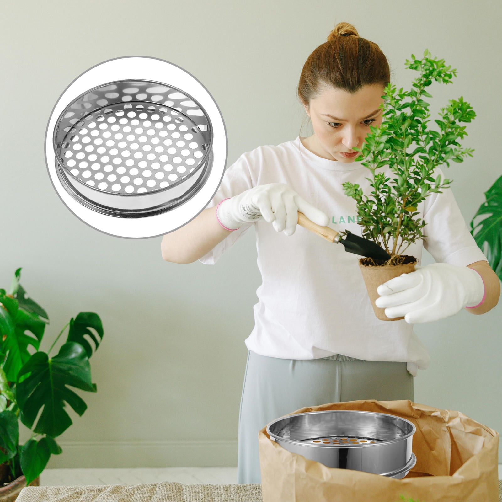 KONTONTY Stainless Steel Soil Sieve For Filtering Soil Sand And Rocks Metal Riddle Tool Metal ...