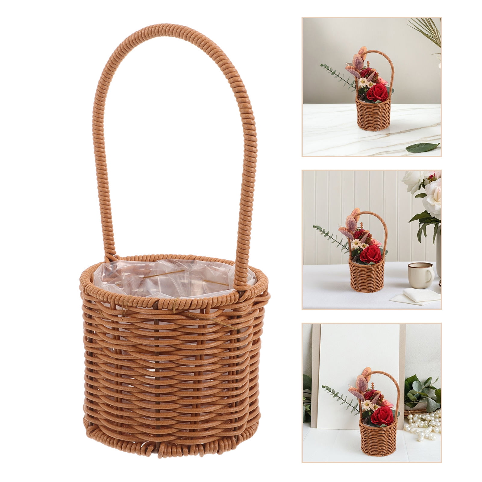 KONTONTY Vintage Handwoven Basket Rustic Plastic Woven Storage Basket ...