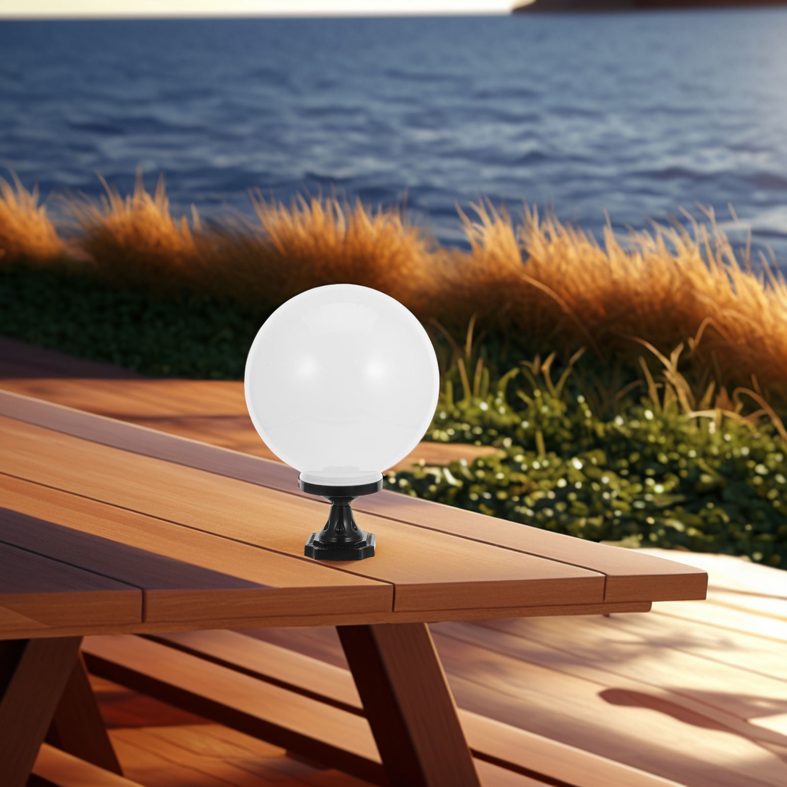 KONTONTY White Acrylic Light Globe Round Lamp Post Cover with Base ...