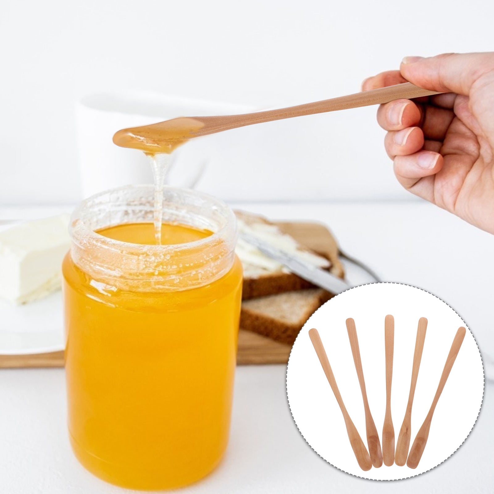 KONTONTY Wooden Honey Stirring Spoon with Long Handle for Easy Honey ...