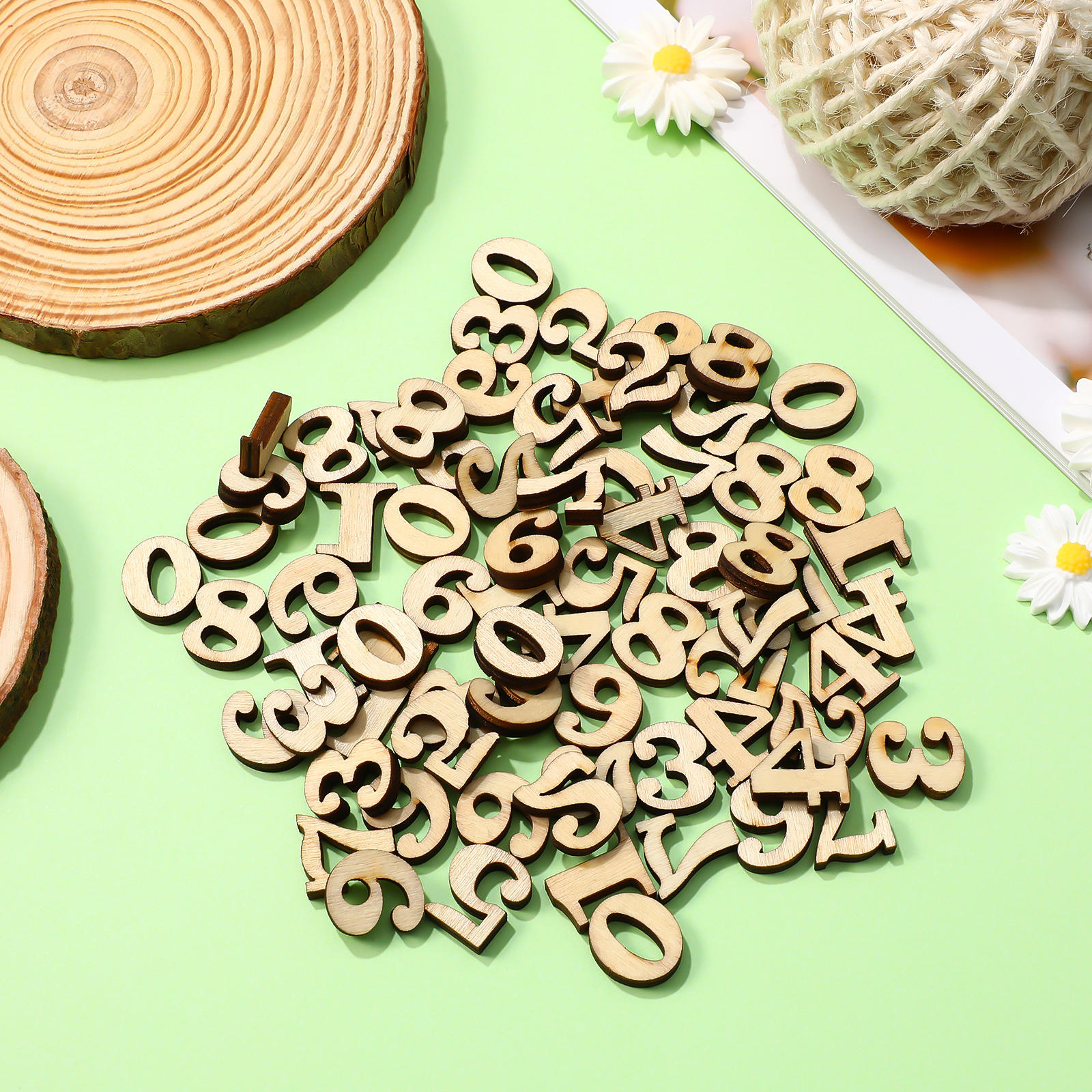 KONTONTY 100 Pieces Natural Wooden Number Slices for Crafts ...