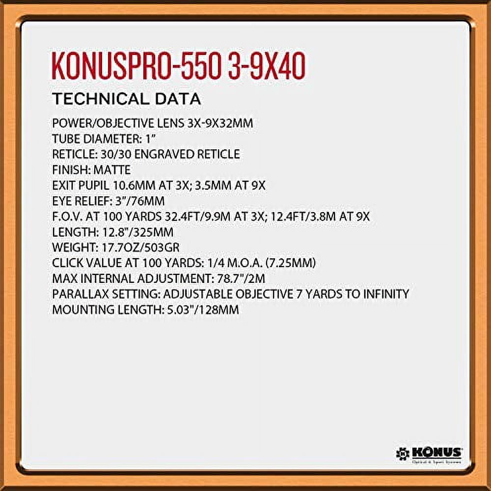 KONUS — KonusPro 7276 - 550 IR 3X-9X40 Riflescope w/ Engraved 550 ...