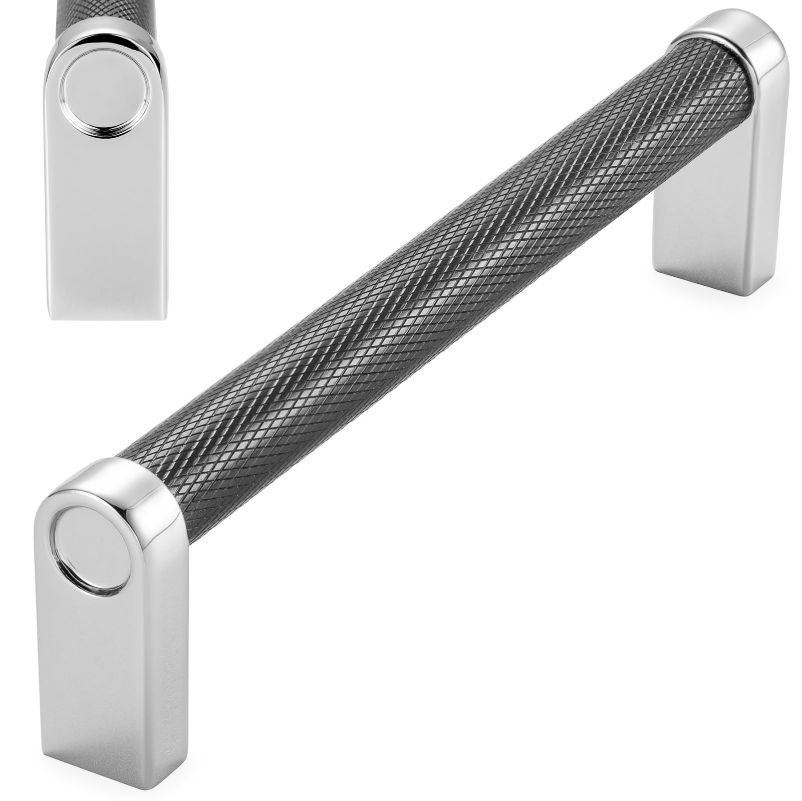 KOOFIZO 10 Pack Cabinet Knurled Pull - Black Bar with Chrome Foot ...
