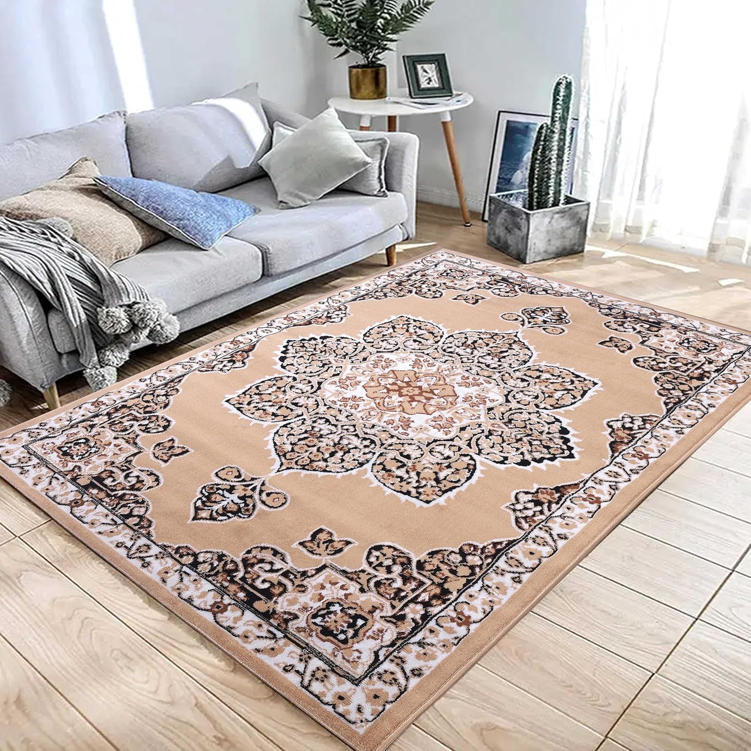 KOOL HOME Traditional Area Rug Beige Premier Collection Indoor ...