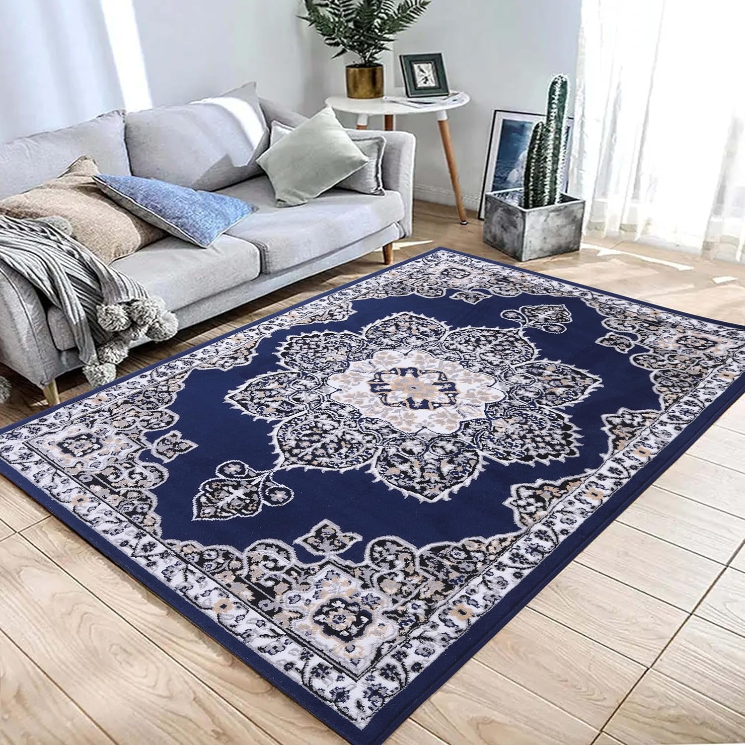 KOOL HOME Traditional Area Rug Blue Premier Collection Indoor Medallion ...