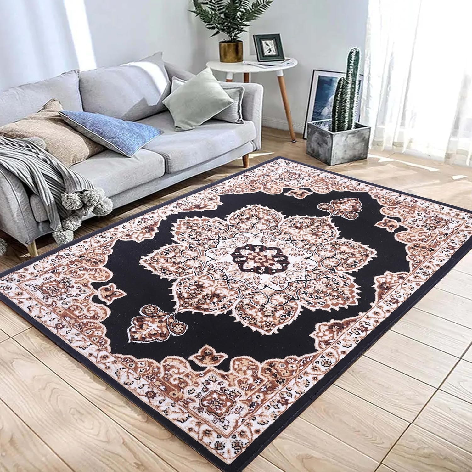 KOOL HOME Traditional Sakarya Area Rug - CO17_615_Black Premier Collection Indoor Medallion ...