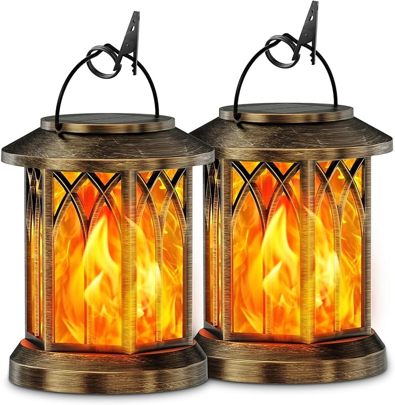 KOOPER 2 Pack Solar Lanterns Outdoor Waterproof, Upgraded Flickering ...