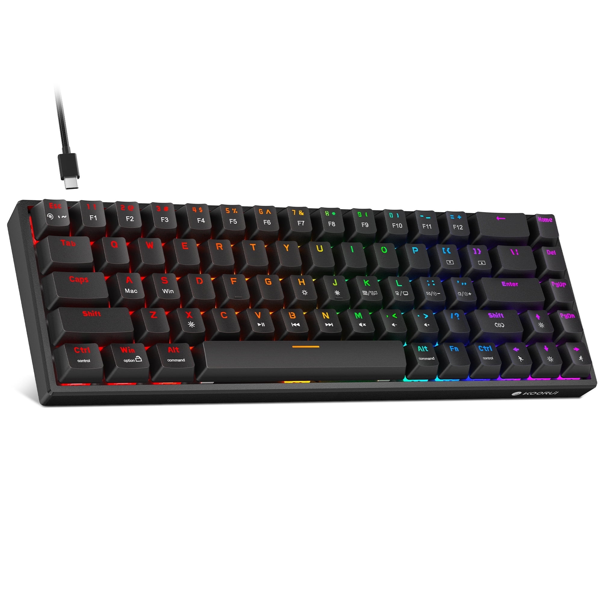 KOORUI 60% Mechanical Keyboard, Mixed Colors LED Backlit Ultra-Compact ...