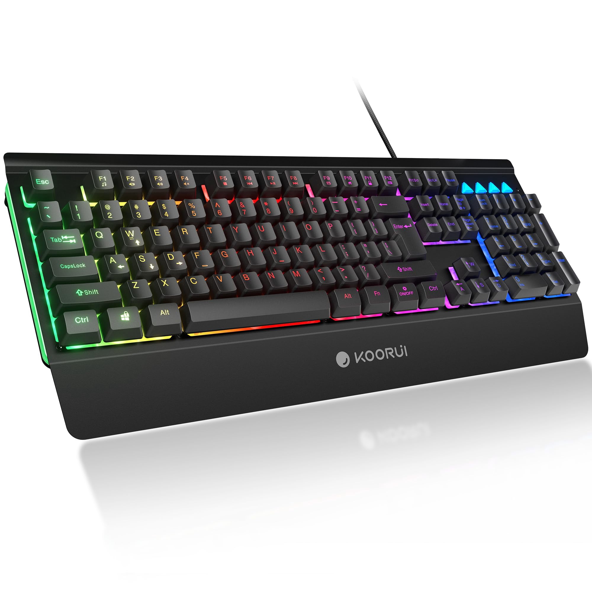 KOORUI Wired Gaming Keyboard with Wrist Care,Advanced Metal Panels with ...
