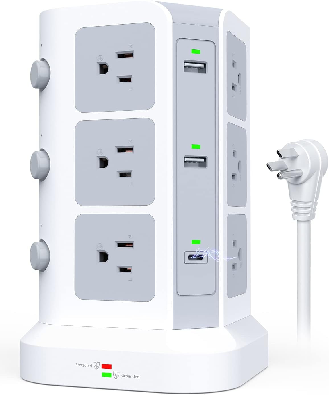 KOOSLA Dual 20W USB-C Power Strip Tower, Surge Protector Power Strip ...