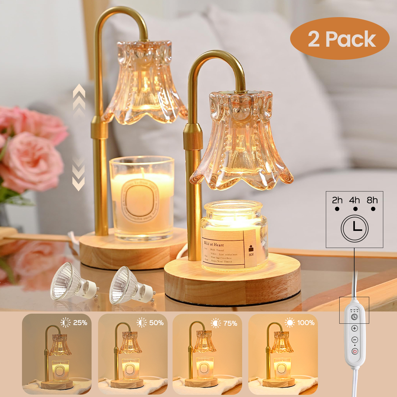 KOOSOM Candle Warmer Lamps 2-Pack, Height Adjustable Wax Melts Lamp ...
