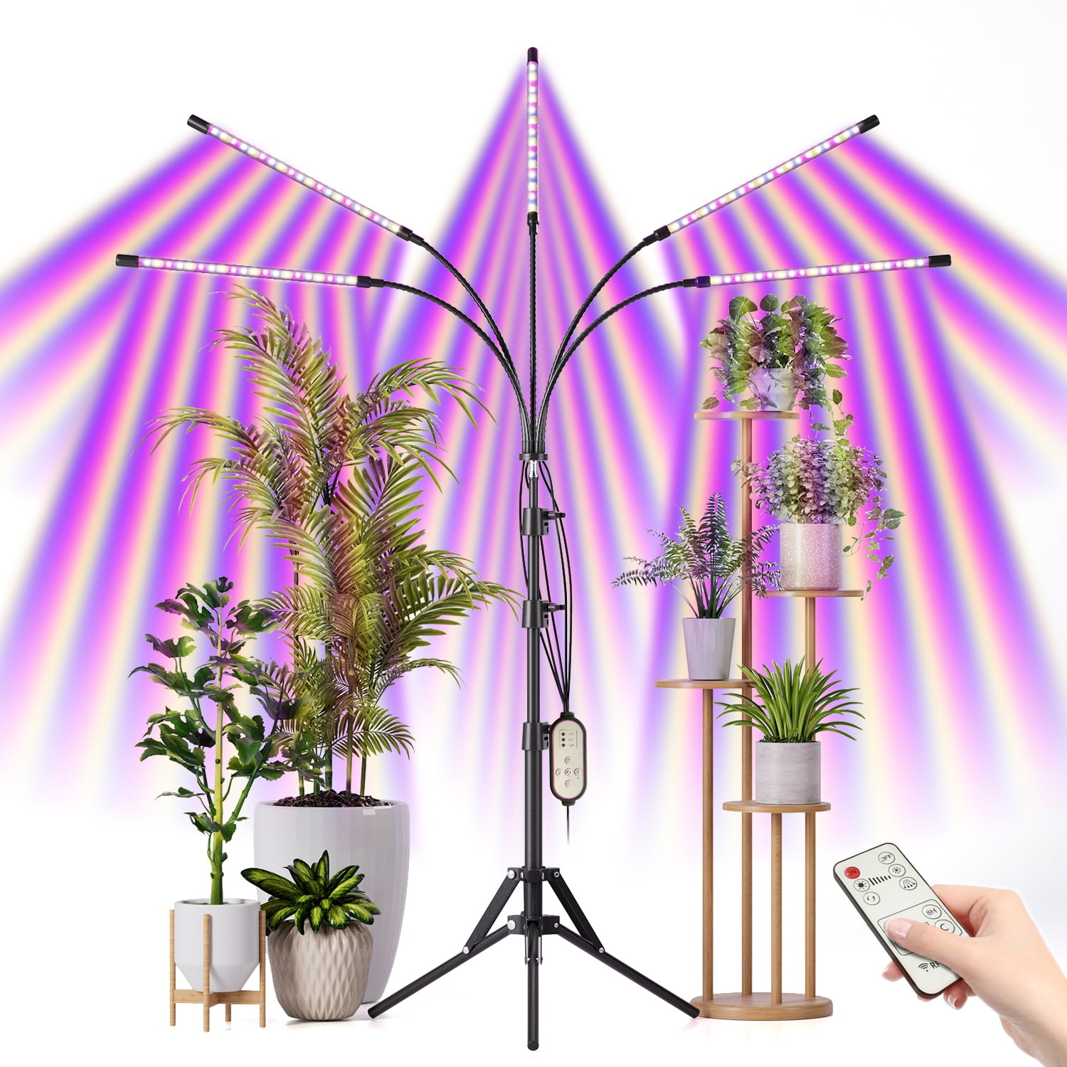 KOOSOM Grow Light,5 Head Grow Lights for Indoor Plants with Red Blue Spectrum, 4/8/12H Timer, 10 ...