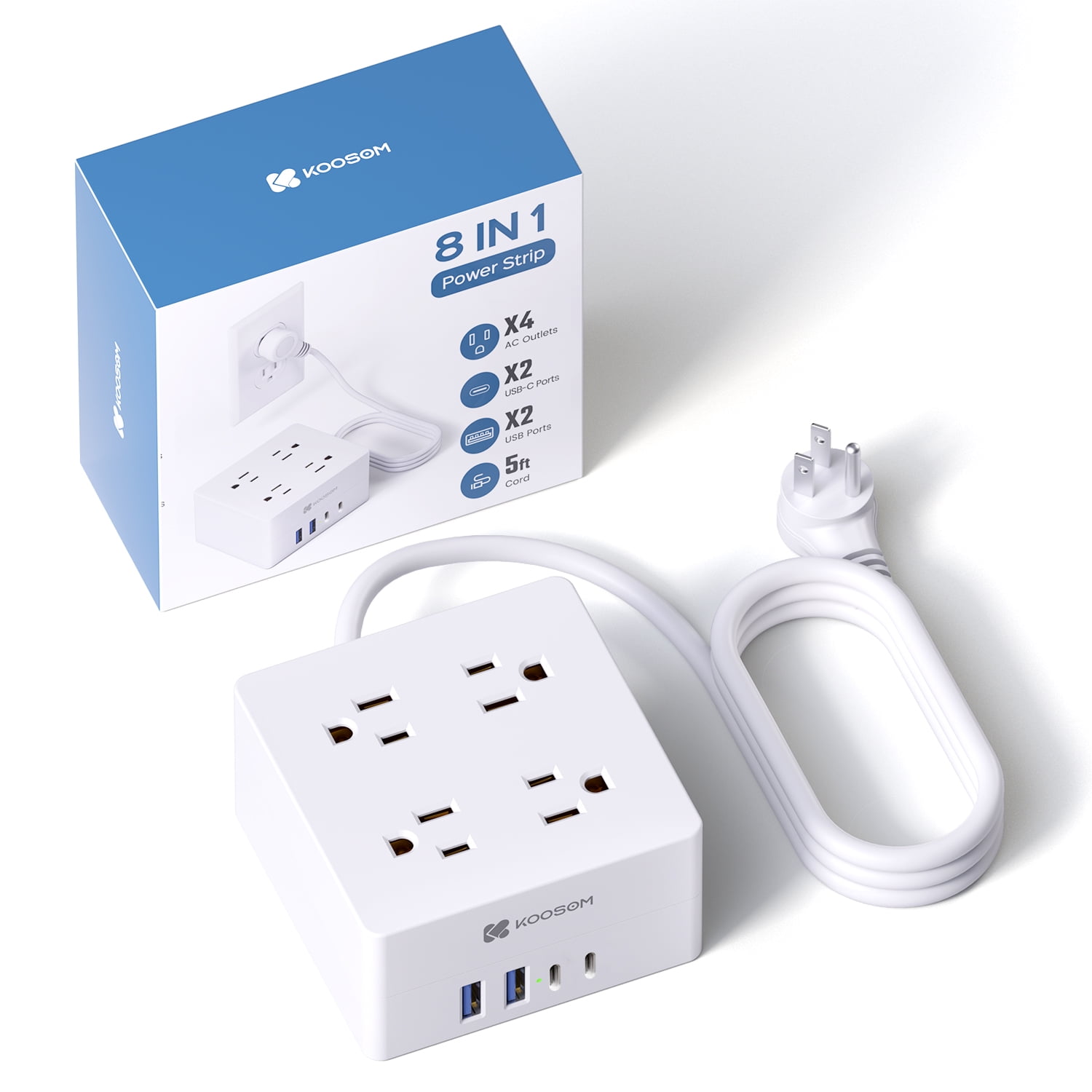 KOOSOM Power Strip Surge Protector - 5 Ft Extension Cord with 4 Outlets & 4 USBs - Walmart.com