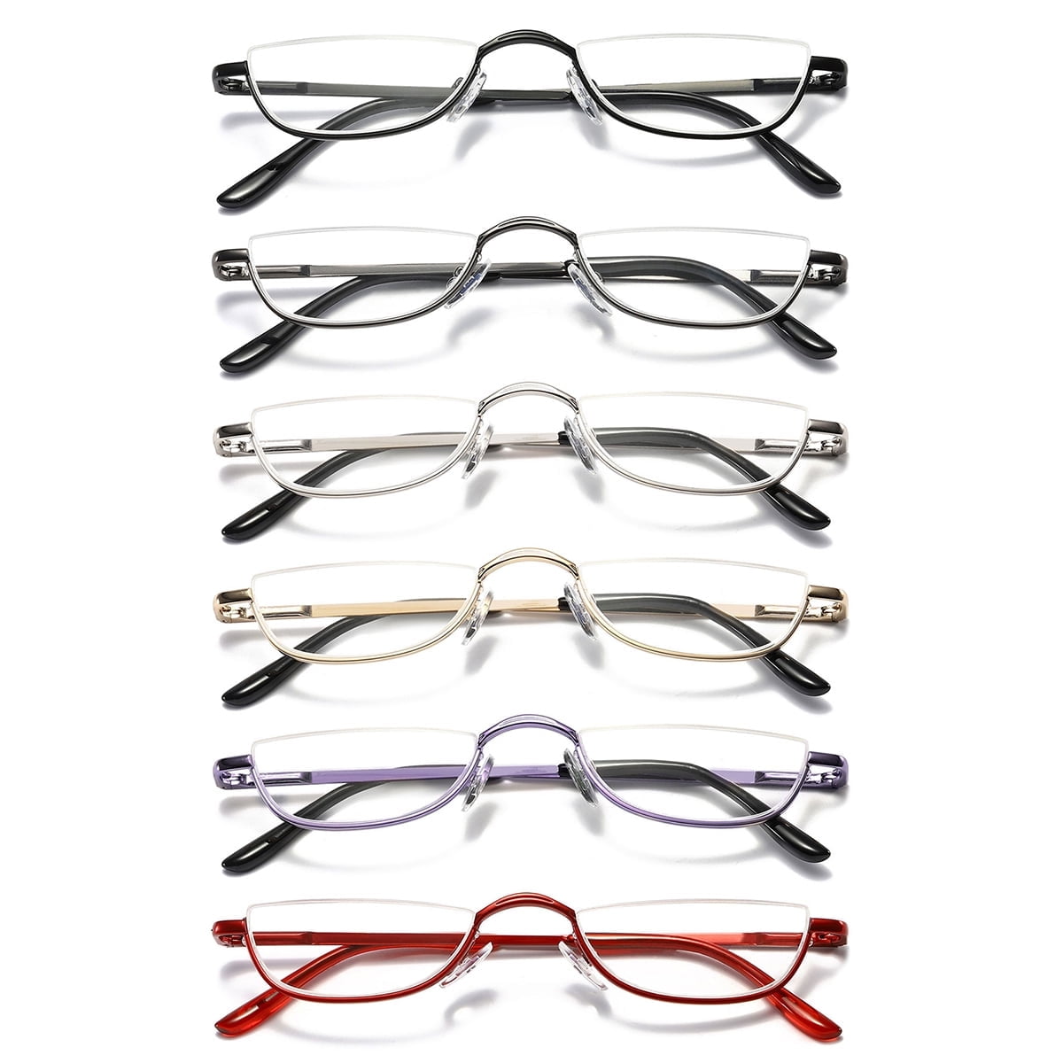 KOOSUFA Half Metal Moon Reading Glasses +1.75 Spring Hinge Half Frame ...
