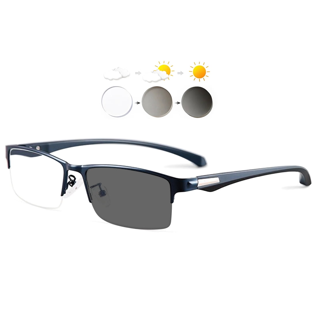KOOSUFA Mens Photochromic Reading Glasses +3.50 Half Frame Blue Light ...
