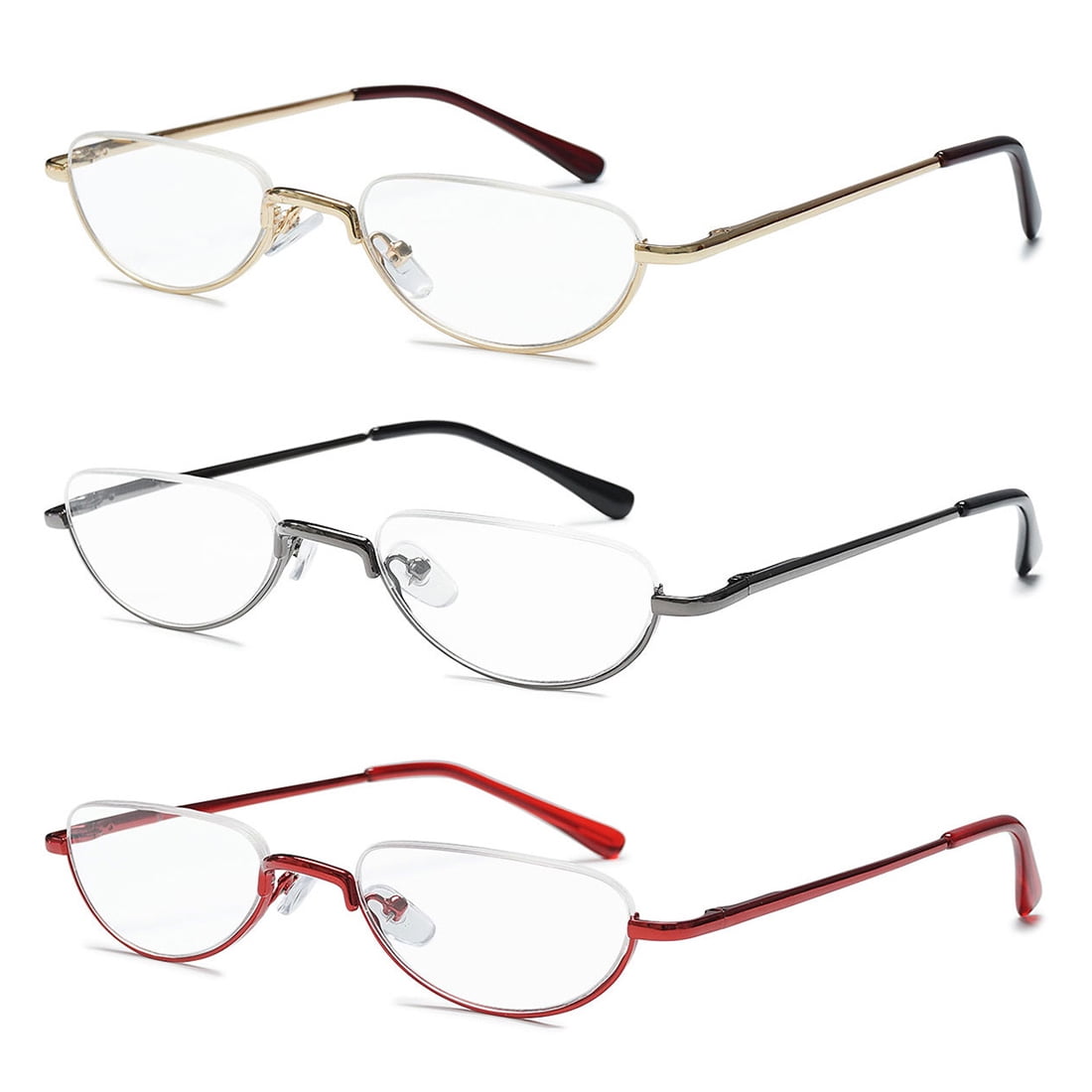 KOOSUFA Metal Half Moon Reading Glasses 2.50 Spring Hinge Women Men ...