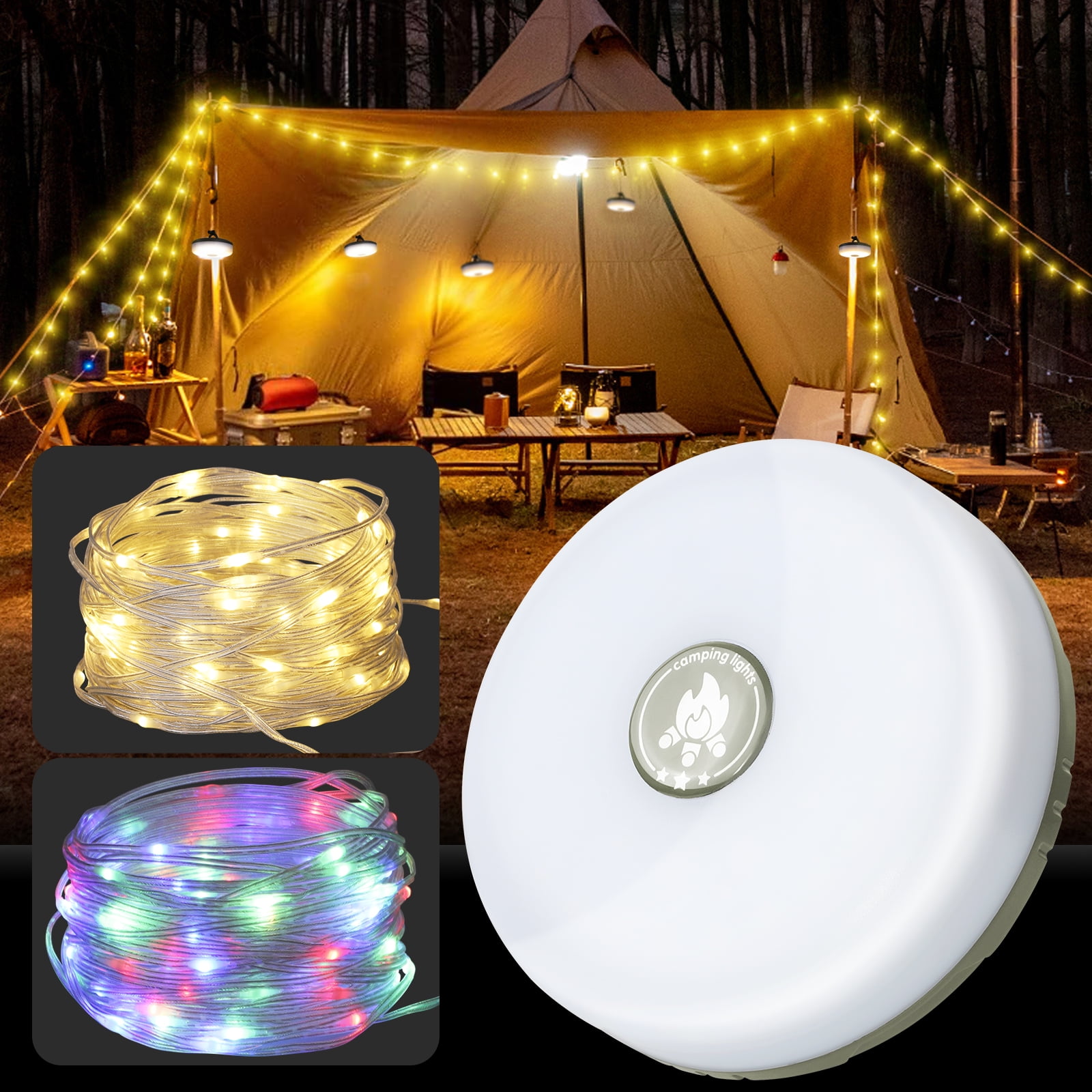 KOOVON Camping String Lights 32.8FT Outdoor String Lights Waterproof 8 ...