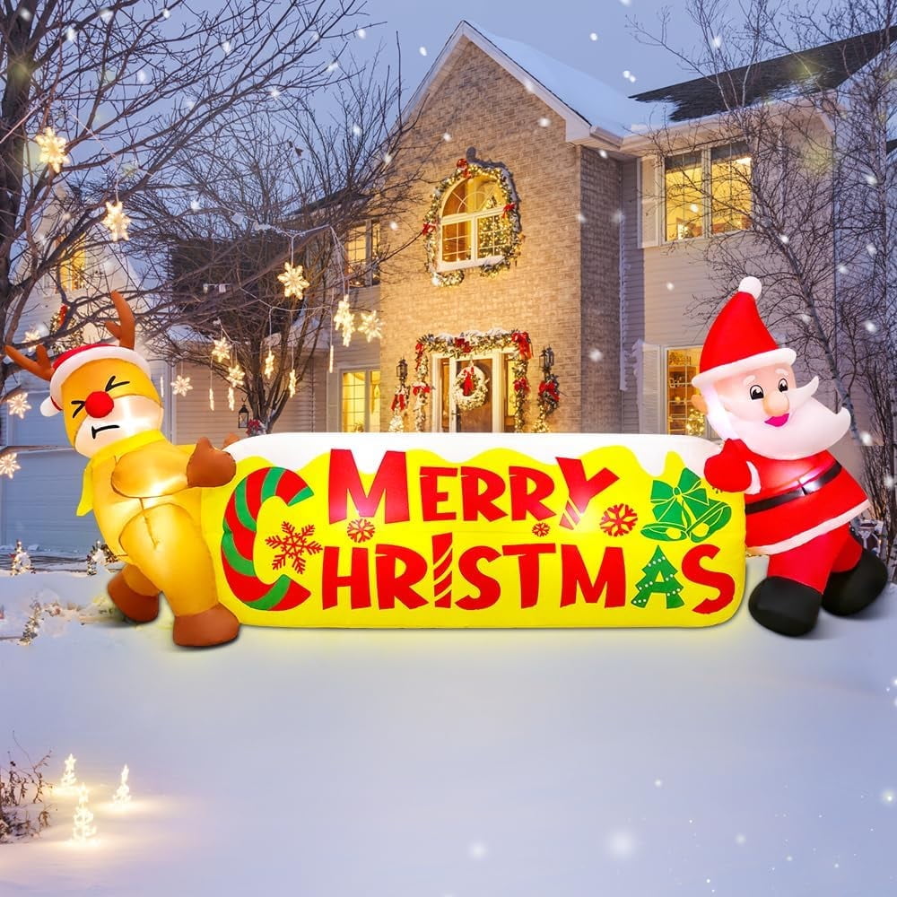 KOOY 10FT Christmas Inflatables Outdoor Decorations Santa and The Deer ...