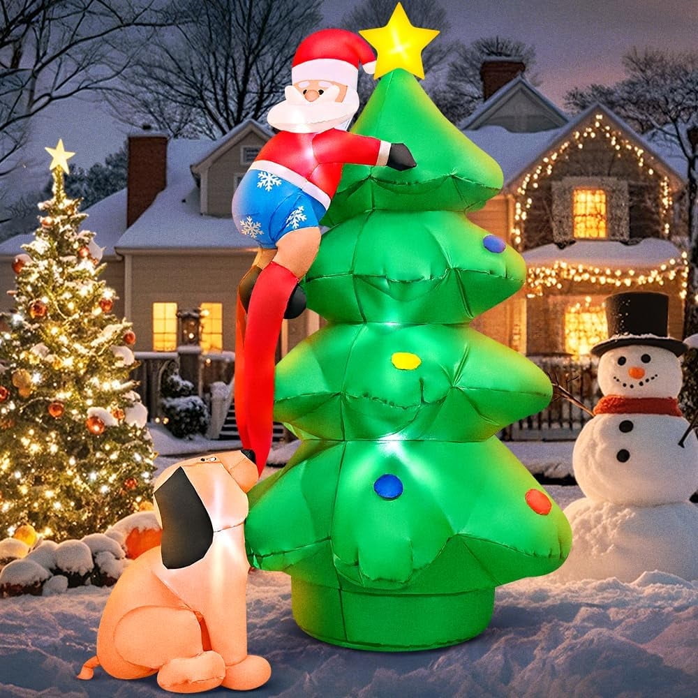 KOOY 6FT Christmas Inflatables Outdoor Decorations Santa and The Dog ...