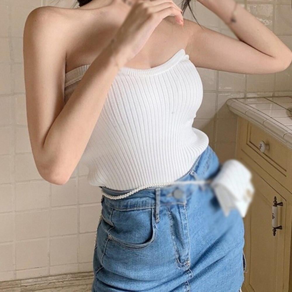 KOOYTE Jlong One-shoulder Tube with Vest Summer Women Tight-fitting ...