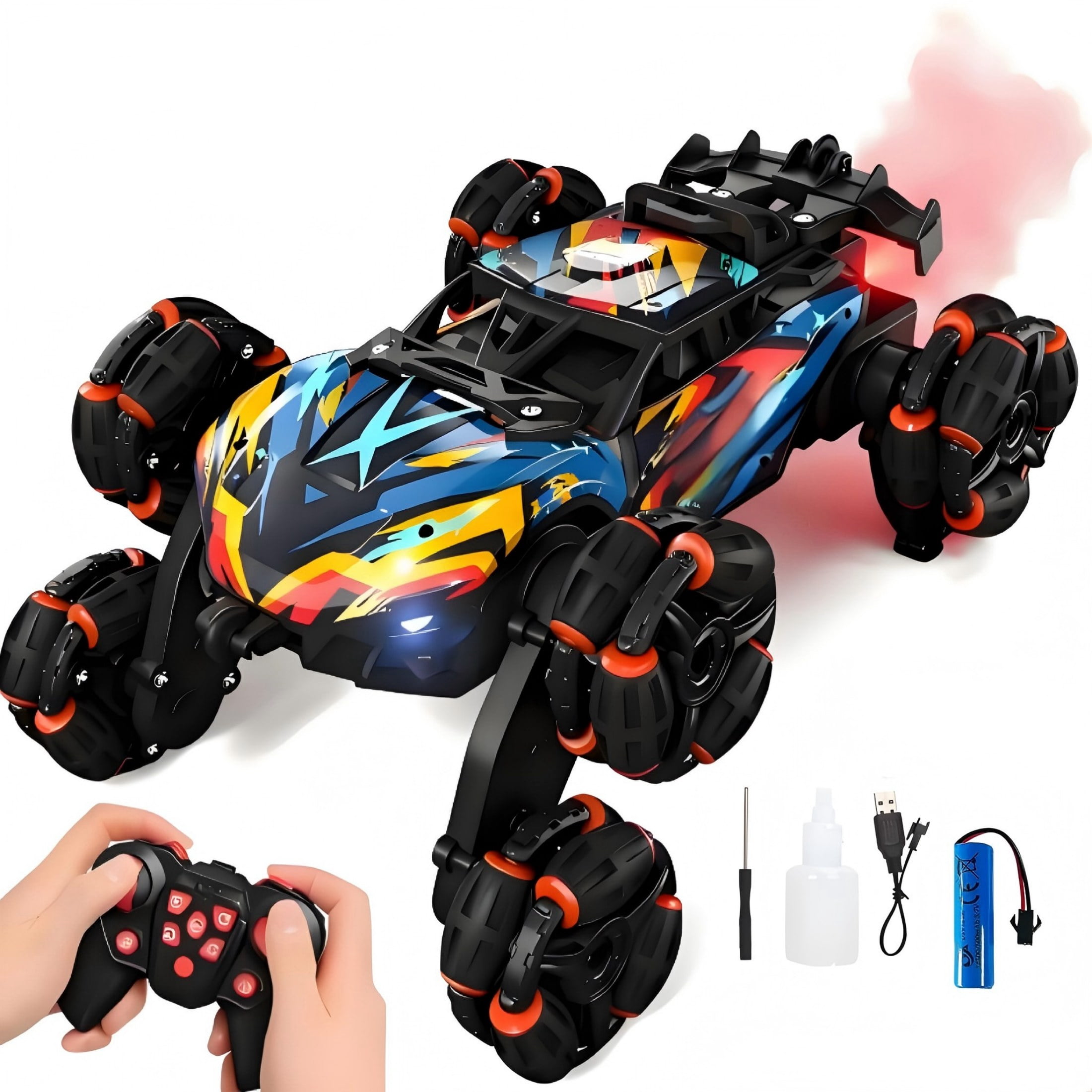 KOPPOP 6-Wheel Remote Control Stunt Car Toy, Hand Controlled, Yellow ...