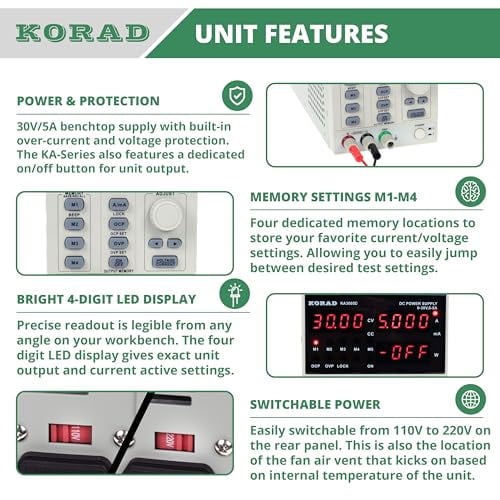 KORAD KA3005D - Precision Variable Adjustable 30V, 5A DC Linear Power Supply Digital Regulated ...