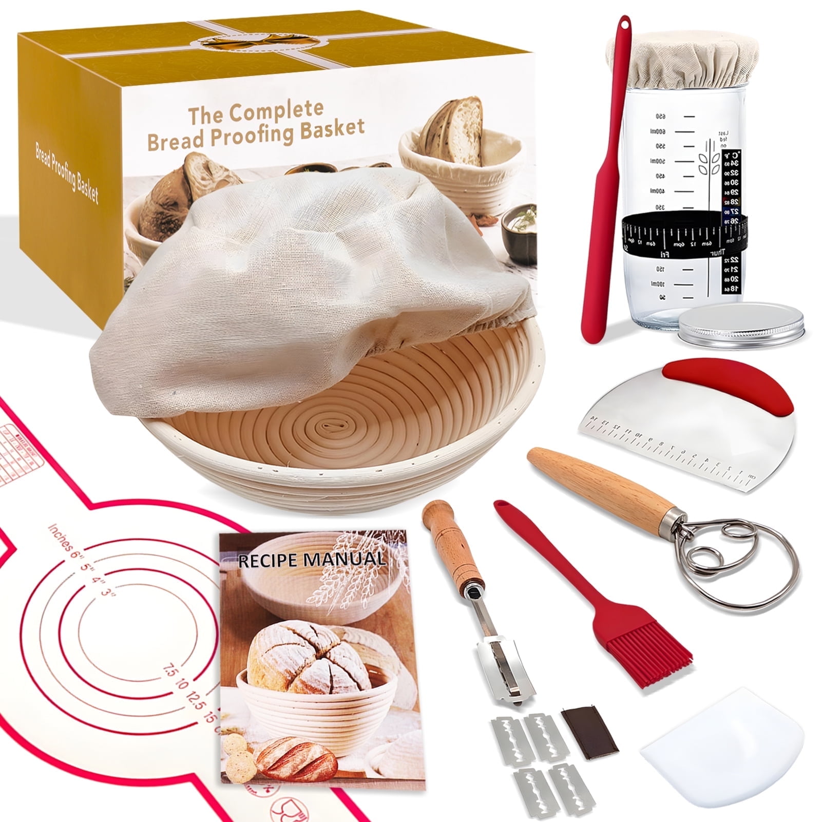 KORALAKIRI Sourdough Starter Kit, 9'' Banneton Bread Proofing Basket ...