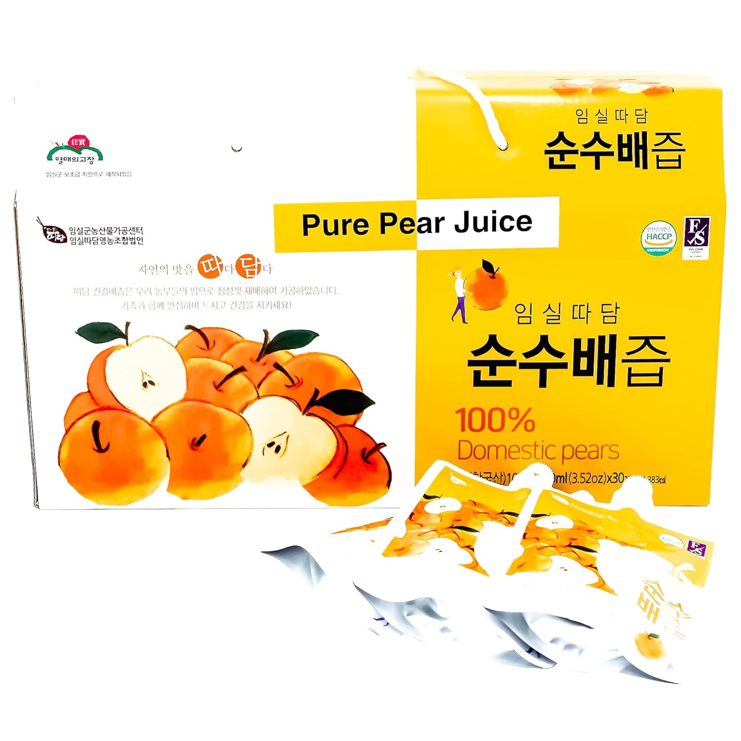 KOREA Ttadam Pure Pear Juice, 3.52oz (100 ml) per Pack, 30 Pack per Box ...