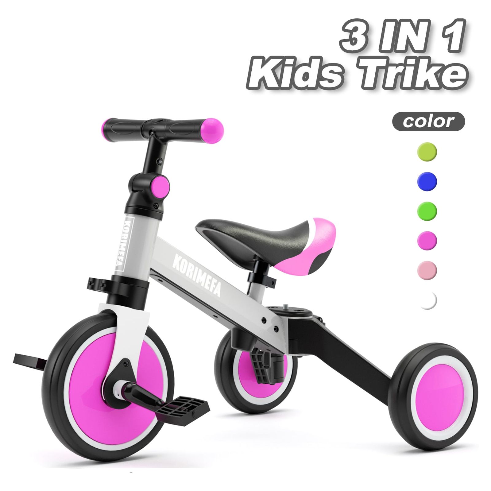 XJD 5 in 1 Toddler Bike, Foldable Handle, Pedals, First Tricycle for 1 ...