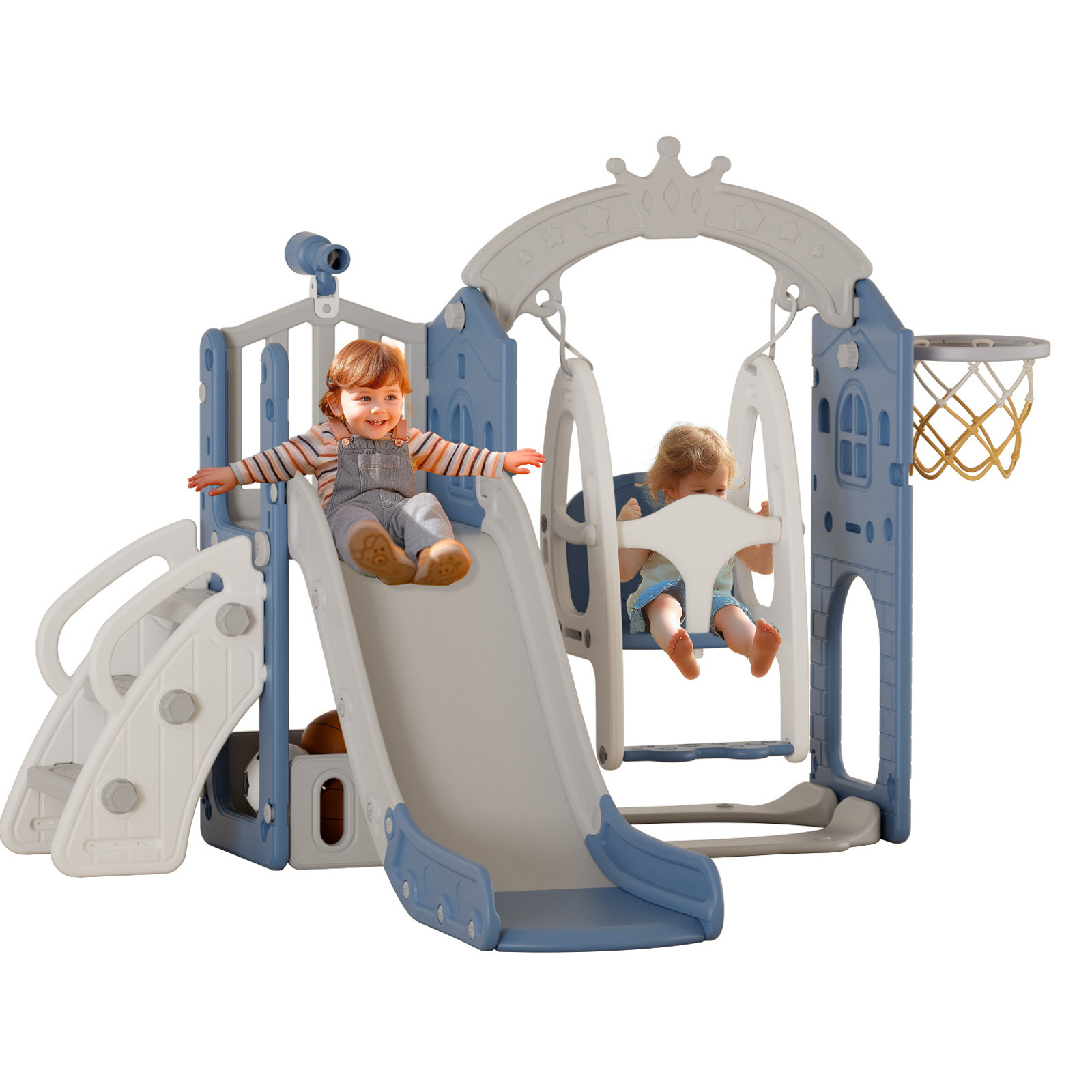 Topbuy 3 in 1 Children Playset Climber Swing Seat & Basketball Hoop ...