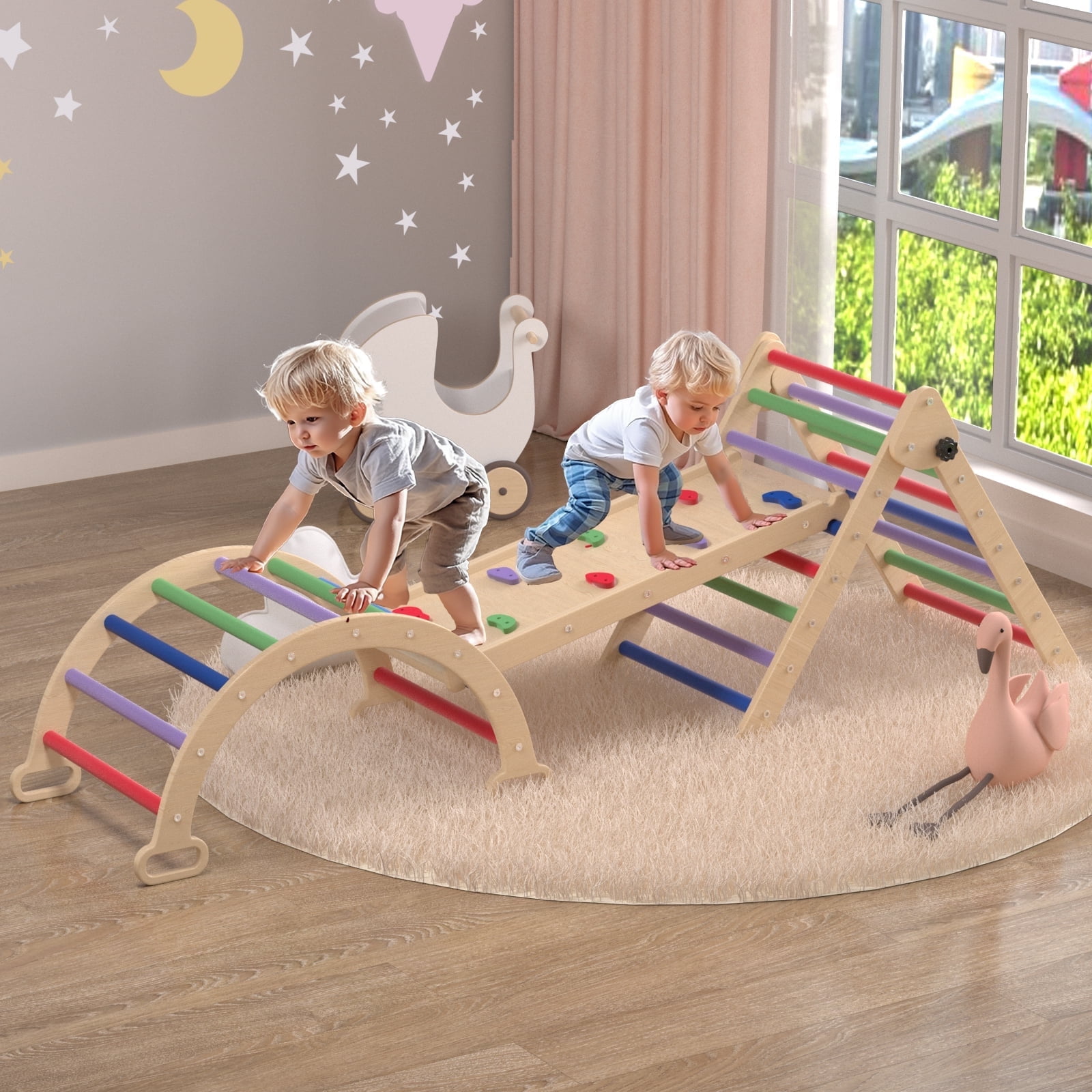 KORIMEFA 4 In 1 Pikler Triangle Gym, Montessori Foldable Climber with ...