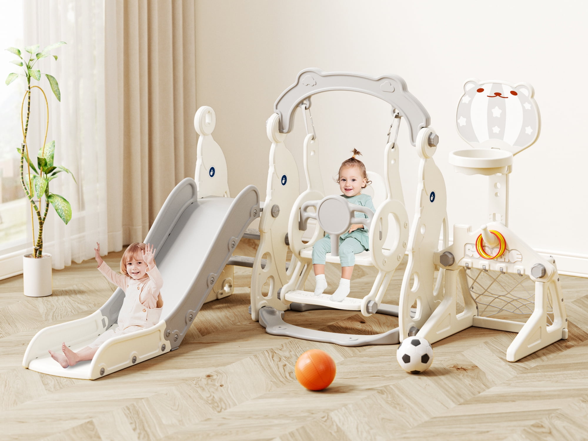 KORIMEFA 6-in-1 Kids Slide and Swing Set - Perfect for Toddlers 1-4 ...