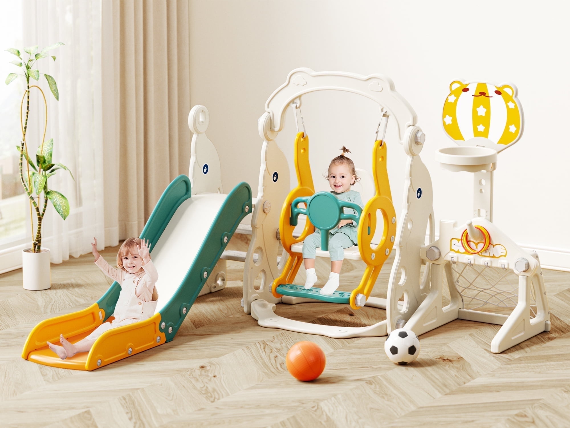 KORIMEFA Toddler Slide, 6 in 1 Toddler Playset - Upgrade with Kids ...