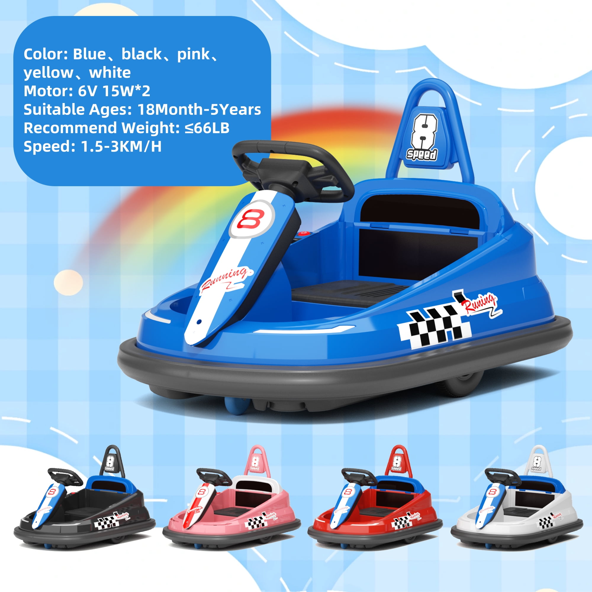 KORIMEFA 6V Electric Ride on Bumper Car, 360° Spin, Music & Lights, 0-2 ...