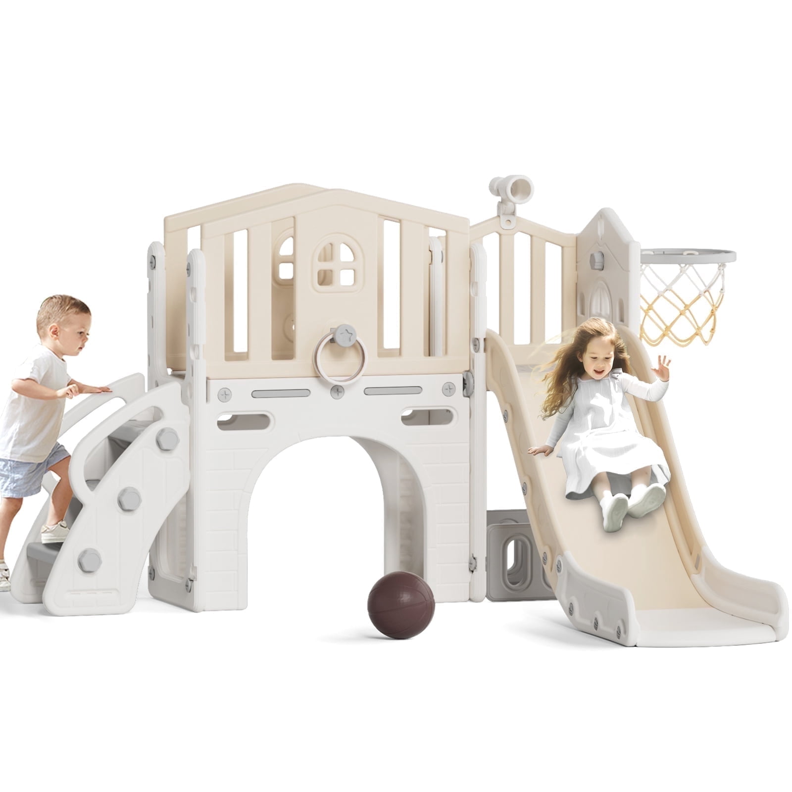 KORIMEFA 8-in-1 Kids Slide & Climber Set with Baby Ball & Hoop for ...