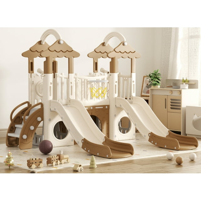 KORIMEFA 9-in-1 Jungle Toddler Slide, Baby Slide Playset with Double ...