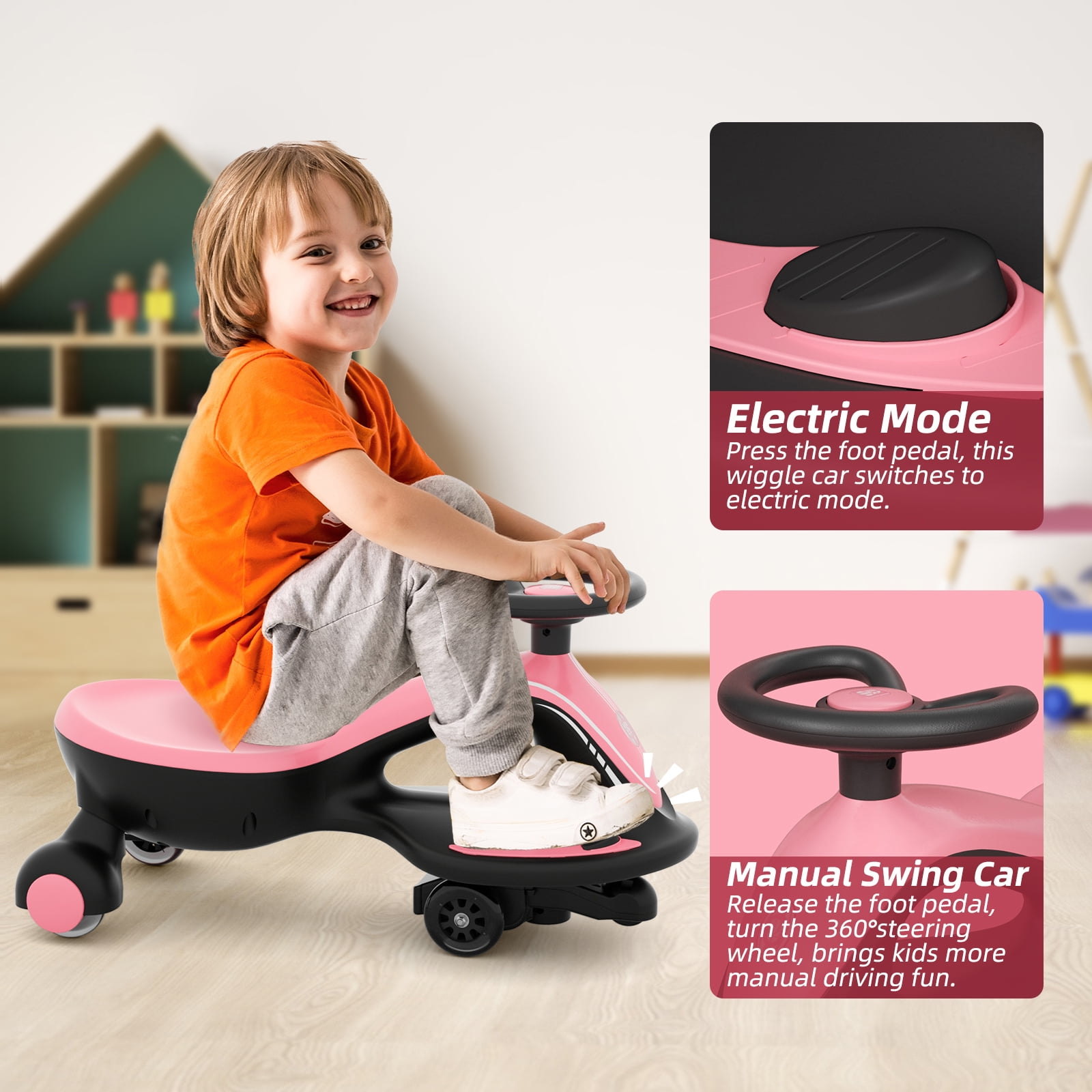 KORIMEFA Electric Wiggle Car Ride On Toy, Swing Car with LED Flashing ...