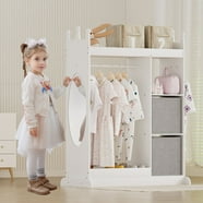 Juiluna Girls' Dress up Storage with Light & Mirror, Kids Clothing Rack ...