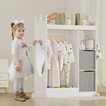 Juiluna Girls' Dress up Storage with Light & Mirror, Kids Clothing Rack ...