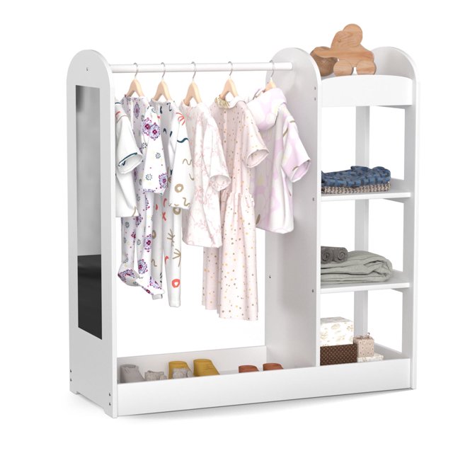 KORIMEFA Kids Dress up Storage with Mirror, Clothes Rack, 3-Tier ...