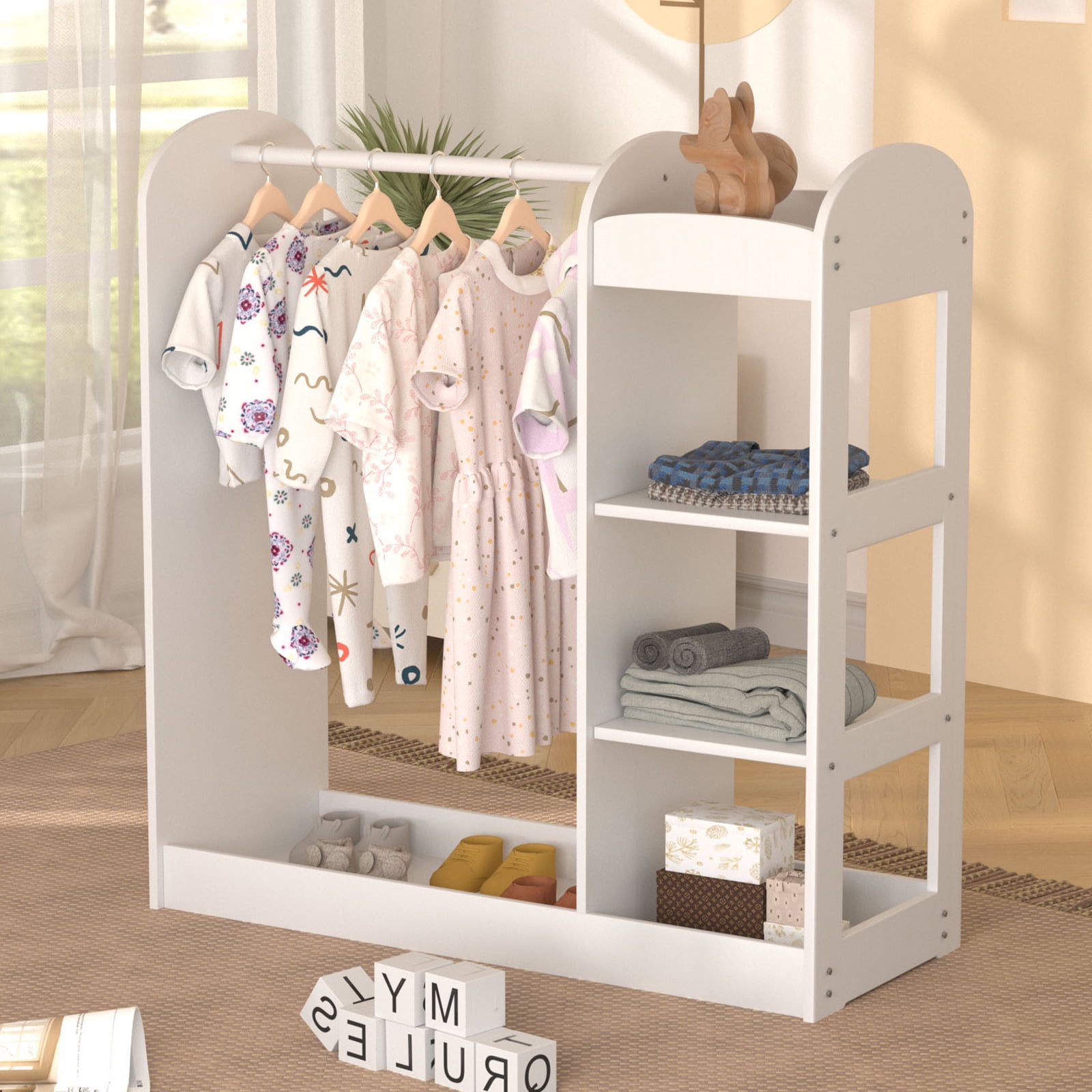 KORIMEFA Kids Dress up Storage with Mirror, Clothes Rack, 3-Tier ...