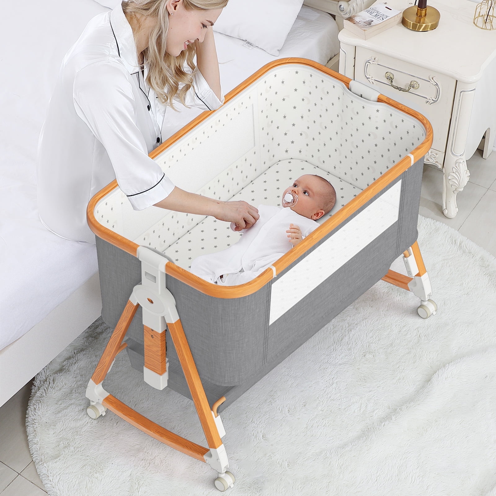KORIMEFA Portable Crib for Baby, Baby Playards, Bedside Bassinet with ...