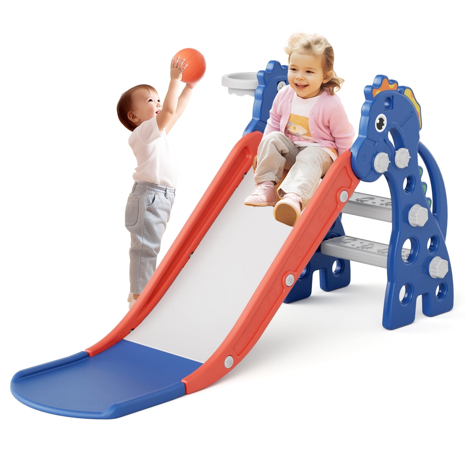 korimefa Toddler Indoor Kids Slide Playset with Basketball Hoop and ...