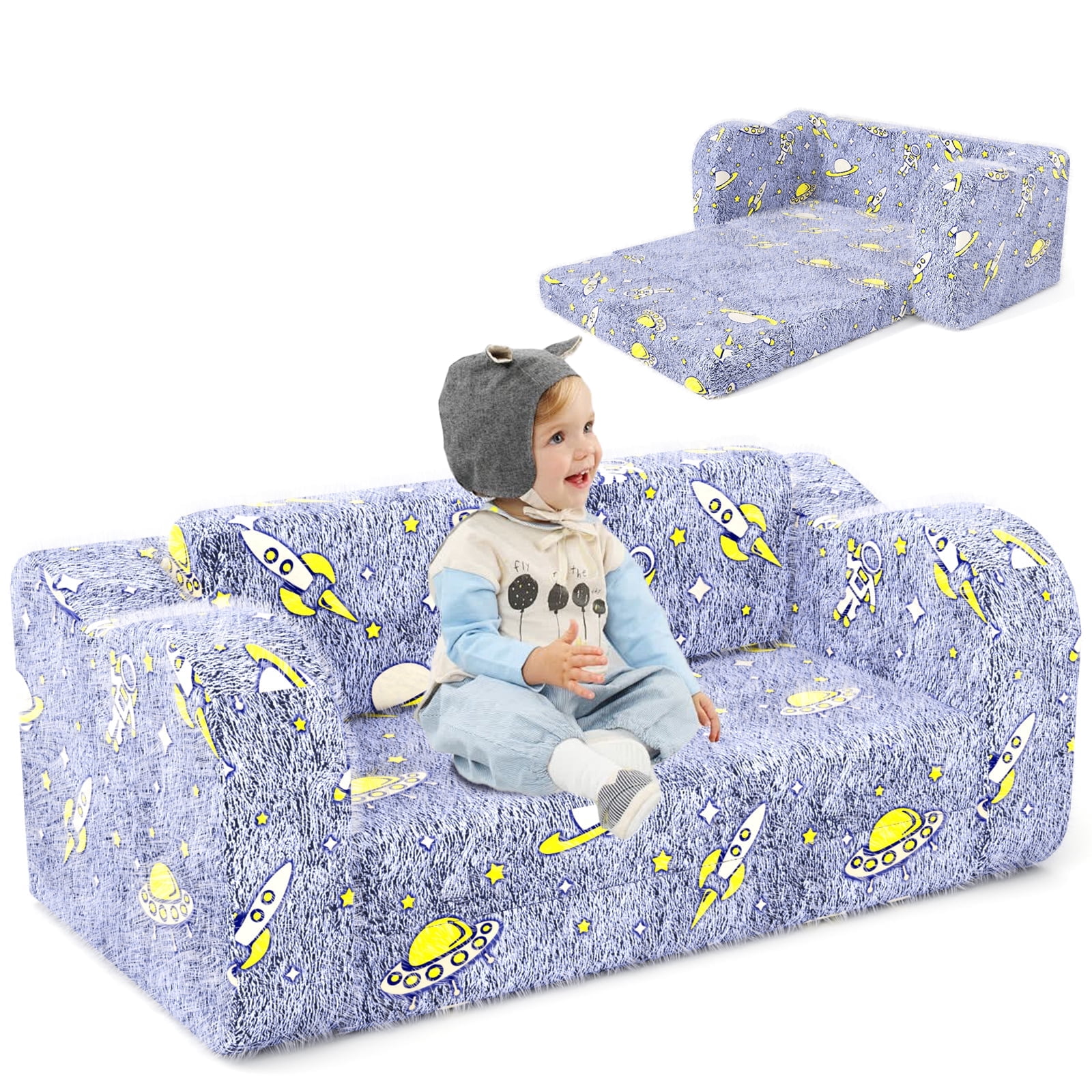 KORIMEFA Kids Sofa, 2-in-1 Toddler Comfy Flip Open Couch/Sleeper, with ...