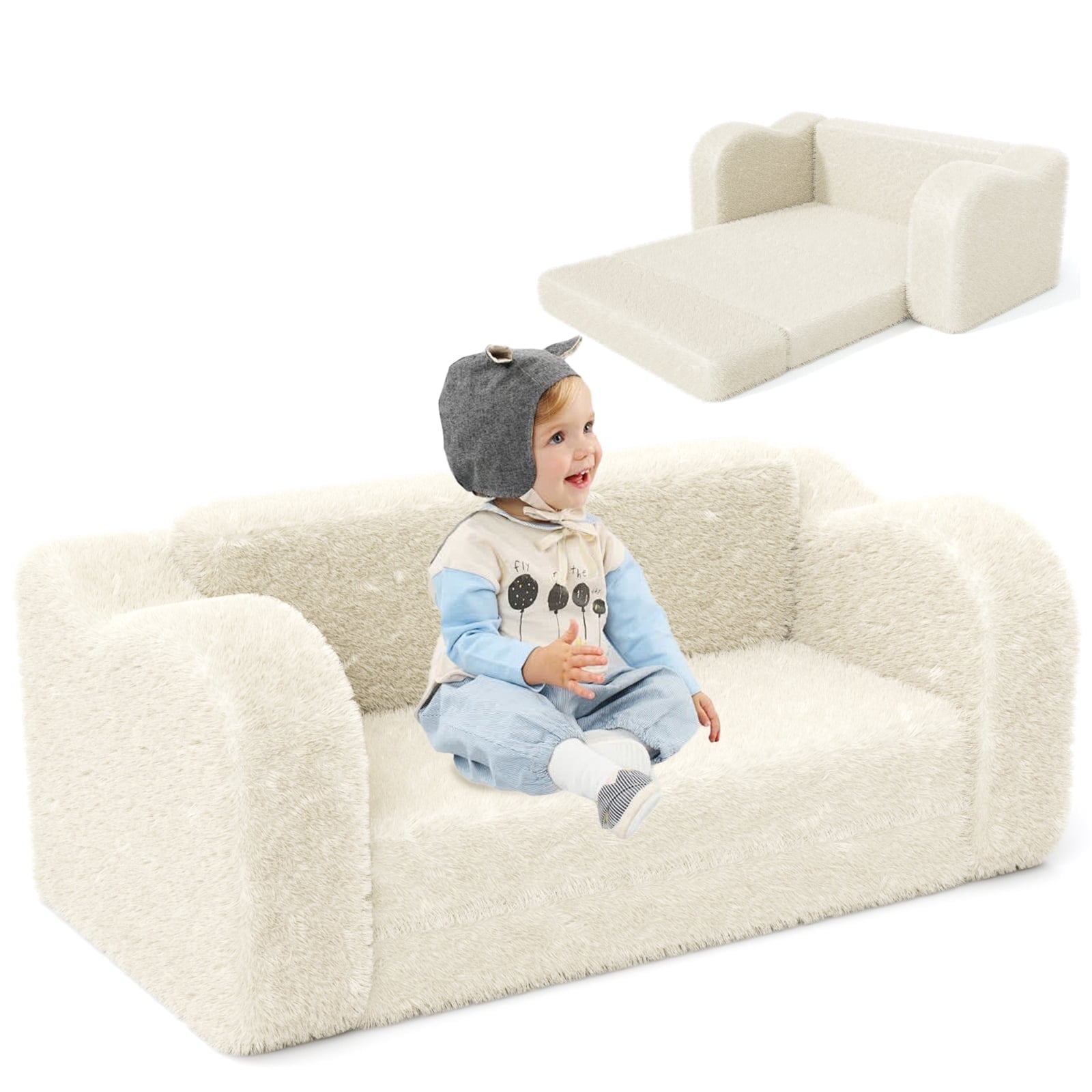 KORIMEFA Kids Sofa, 2-in-1 Toddler Comfy Flip Open Couch/Sleeper, with ...