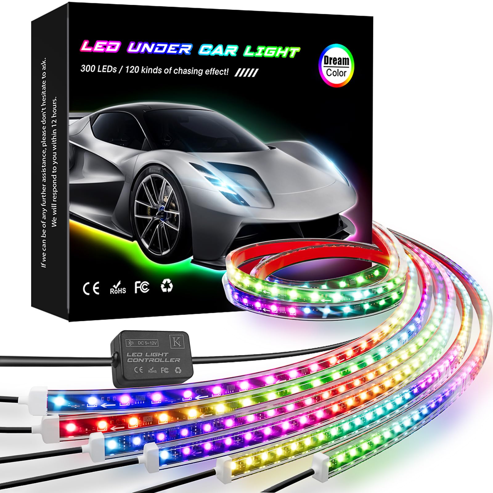 KORJO Car Underglow Lights, 6 Pcs Bluetooth Led Strip Lights with Dream ...